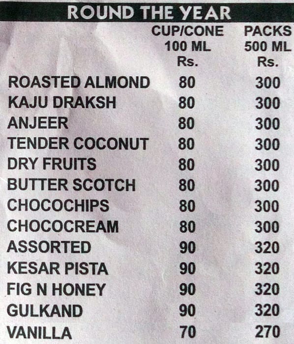 Menu at Sancha Ice Creams, Mumbai, Shop No. 5