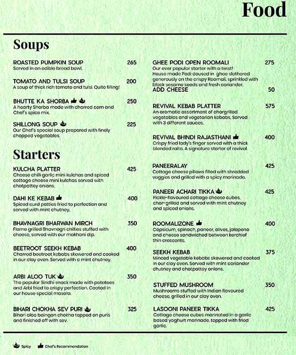 Menu of Revival Restaurant, Chowpatty, Mumbai
