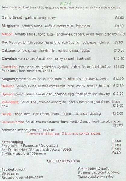 Menu at The Red Pepper restaurant, London, 8 Formosa St