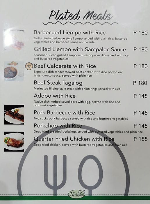 Menu at Nathaniel's Bakeshop restaurant, Muntinlupa