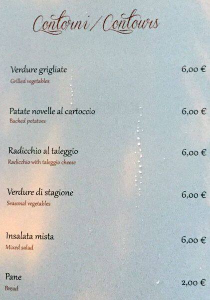 Menu at Il Bacaro restaurant, Rome, Via degli Spagnoli