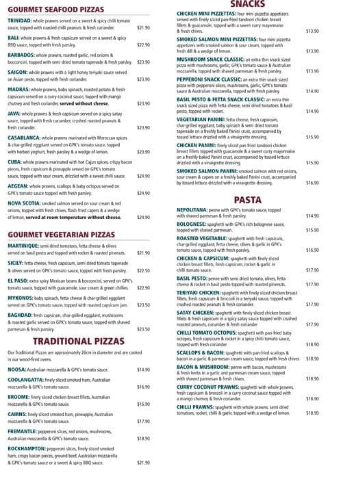 Menu at Gourmet Pizza Kitchen pizzeria, Chatswood, 60 Archer St