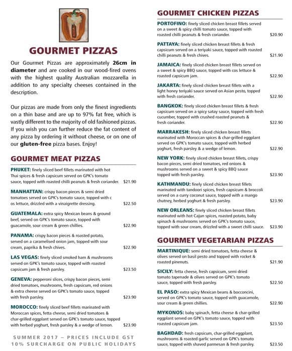 Menu at Gourmet Pizza Kitchen pizzeria, Chatswood, 60 Archer St