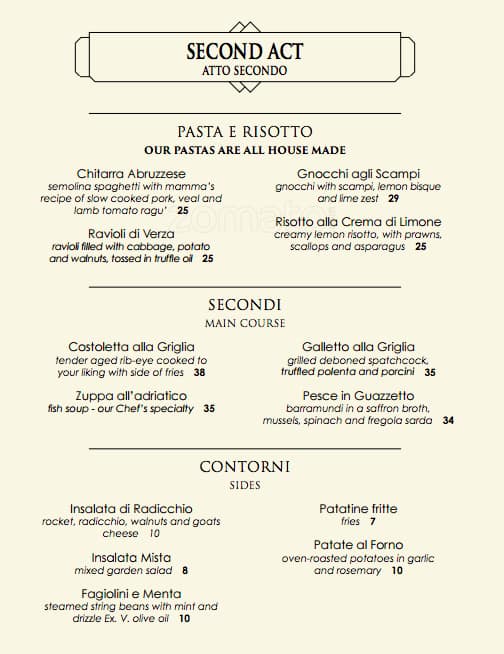 Menu at Artusi Restaurant, Castlecrag