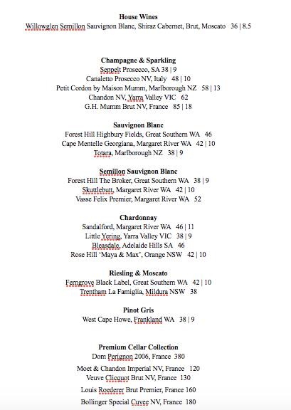 Menu at The Harbour Master pub & bar, Fremantle