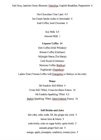 Menu at The Harbour Master pub & bar, Fremantle