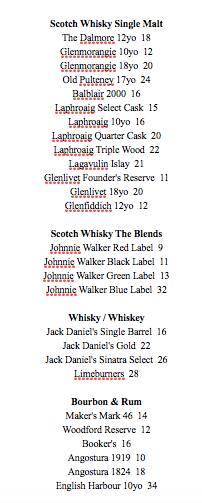 Menu at The Harbour Master pub & bar, Fremantle