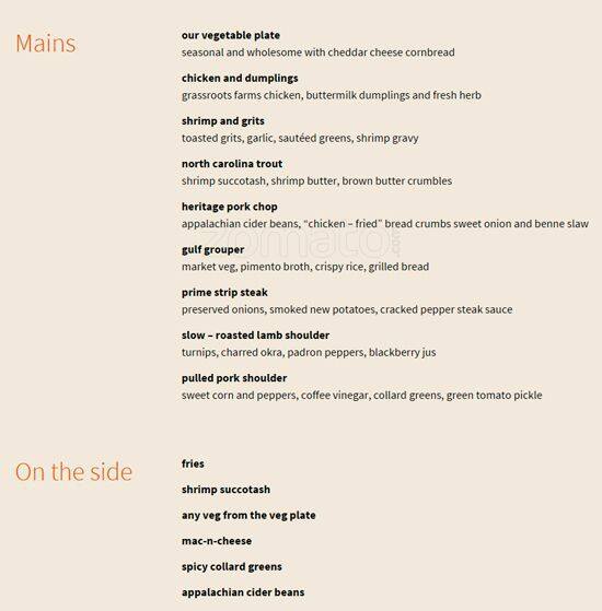 Menu at Watershed restaurant, Atlanta, Peachtree Rd NW