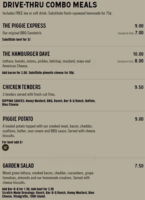 Menu at Jim 'N Nick's BBQ, Jasper