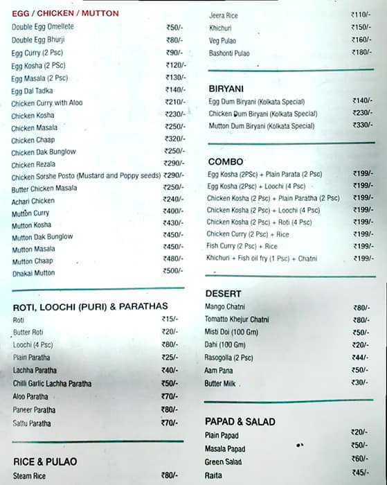 Menu of The Bong Street, Kopar Khairane, Navi Mumbai