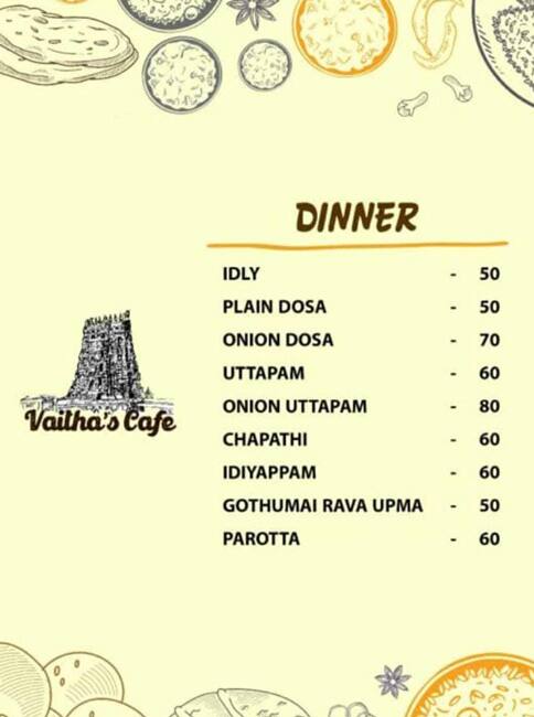 Menu at VAITHA'S CAFE, Chennai, 45