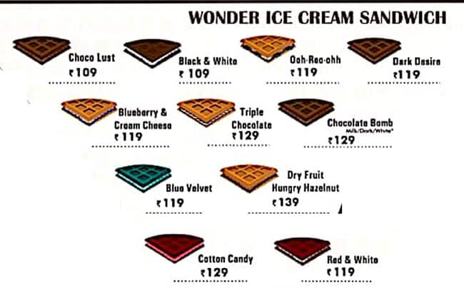 Menu at Waffle Wonder, Bhopal, E 4/23