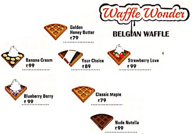 Menu at Waffle Wonder, Bhopal, E 4/23