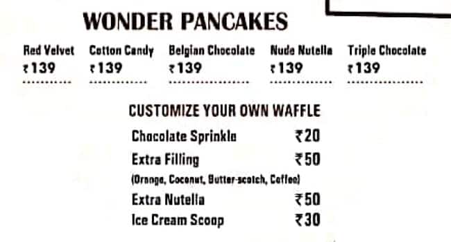 Menu at Waffle Wonder, Bhopal, E 4/23