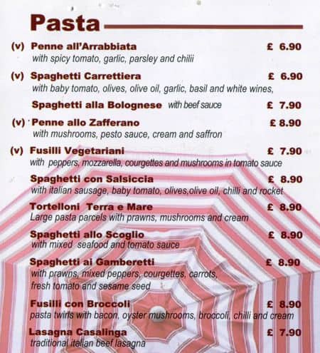 Menu at Rimini Restaurant, London