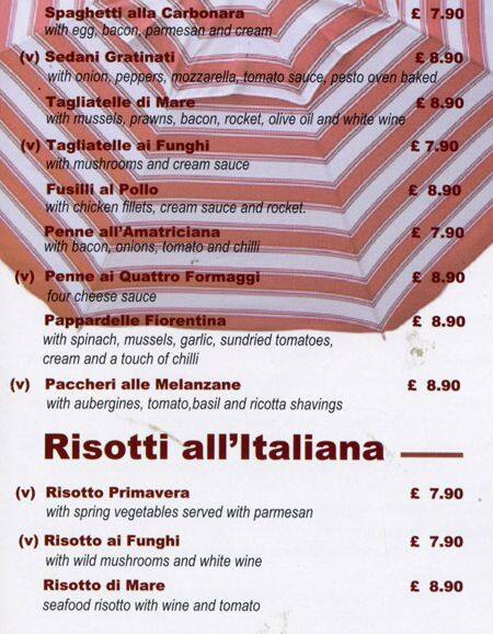 Menu at Rimini Restaurant, London