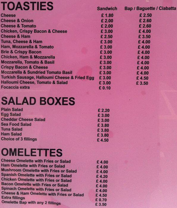 Menu at Cinos Cafe, London
