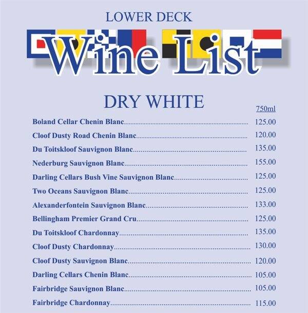 Menu at The Blue Peter Hotel pub & bar, Cape Town