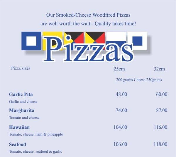 Menu at The Blue Peter Hotel pub & bar, Cape Town