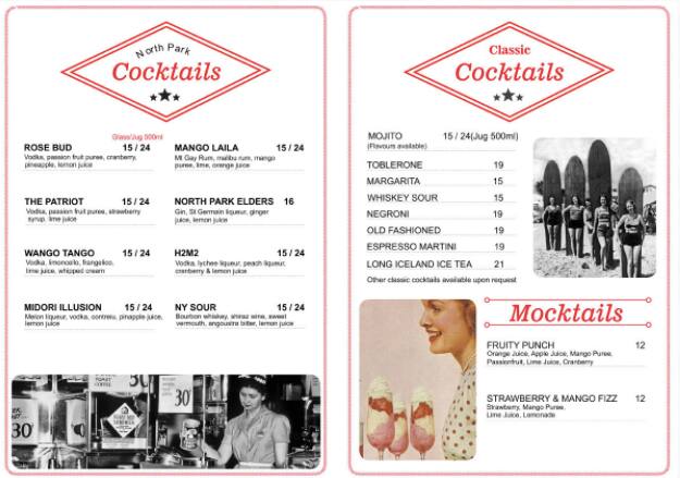 Menu at North Park pizzeria, Auckland