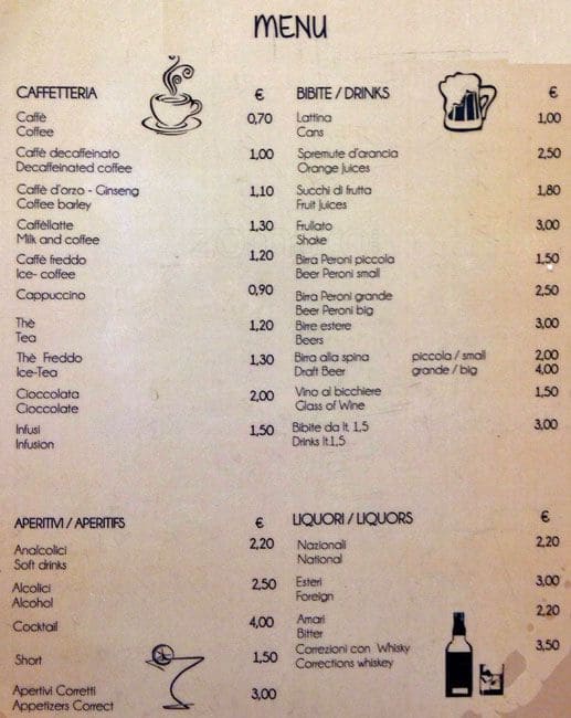Menu at Rizi Bar, Rome