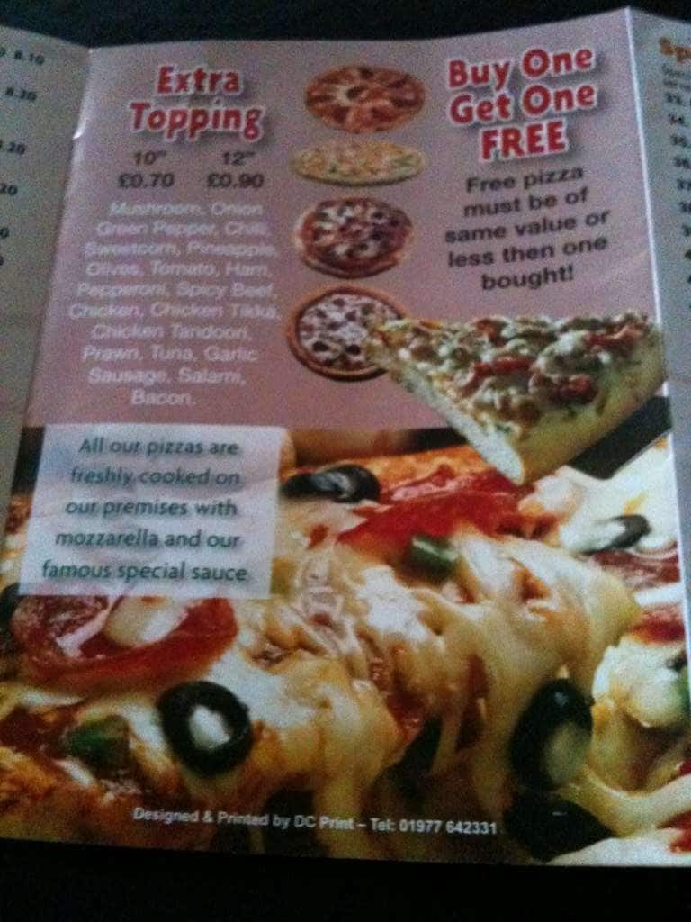 Menu at Bella Pizza, Northwich