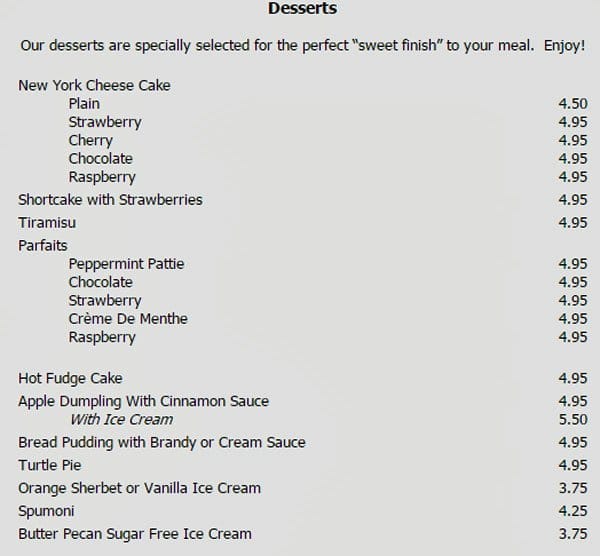 Menu at The Char steakhouse, Beckley