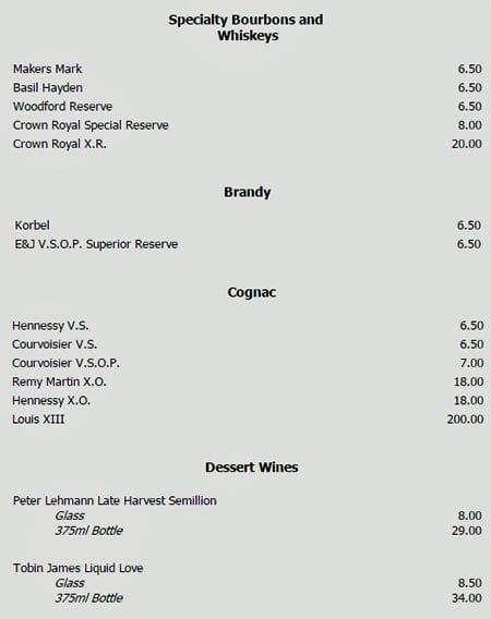 Menu at The Char steakhouse, Beckley