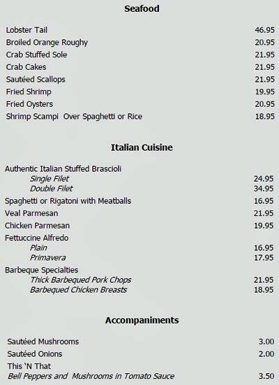 Menu at The Char steakhouse, Beckley