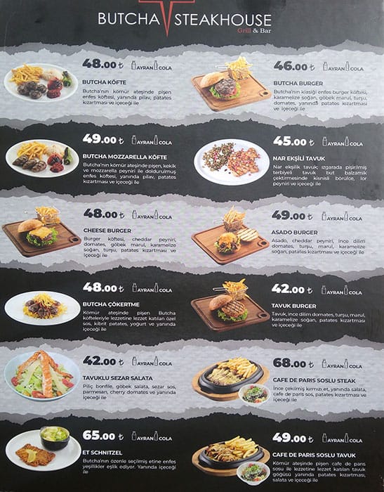 Menu at Butcha Steak House Grill & Bar, Istanbul