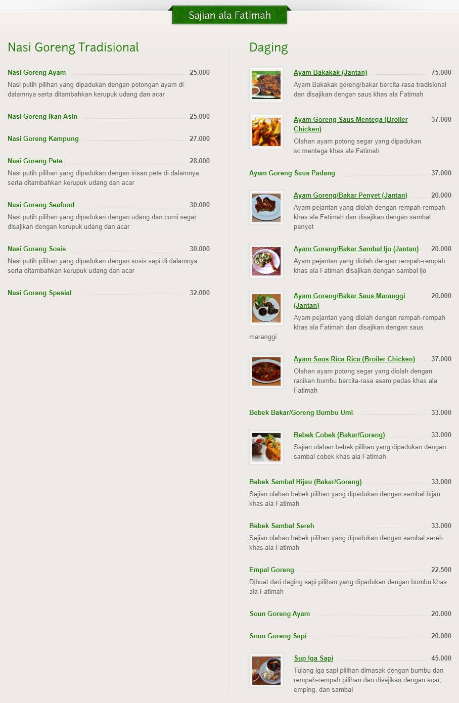 Menu at Restoran Kedai Fatimah Bogor restaurant, Bogor, Jl. KH. R ...