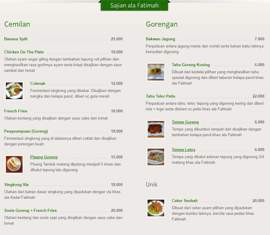 Menu at Restoran Kedai Fatimah Bogor restaurant, Bogor, Jl. KH. R ...