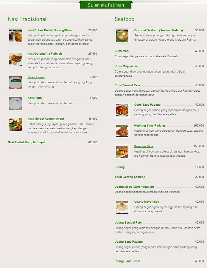 Menu at Restoran Kedai Fatimah Bogor restaurant, Bogor, Jl. KH. R ...