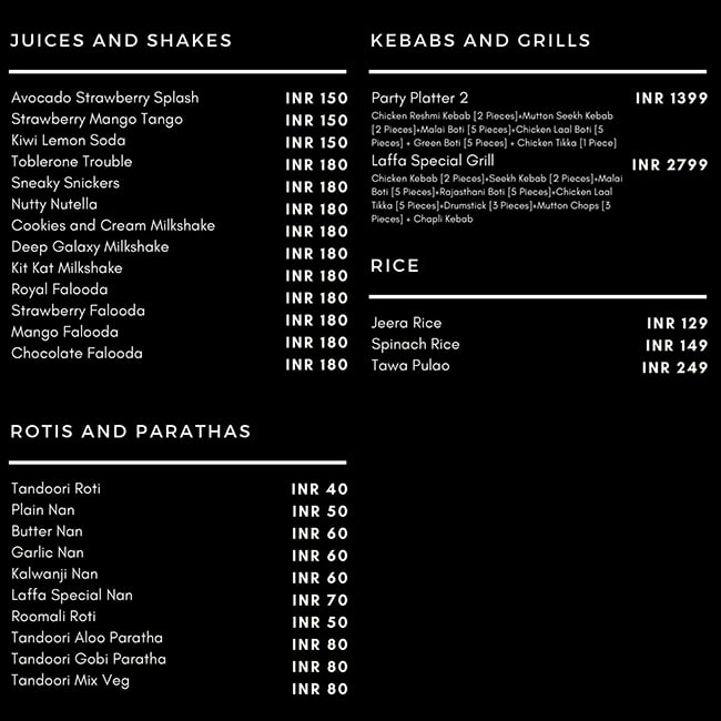 Menu at Laffa, Mumbai