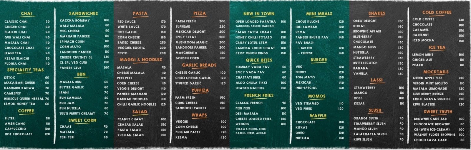 Menu of Chaileela, BHEL, Bhopal