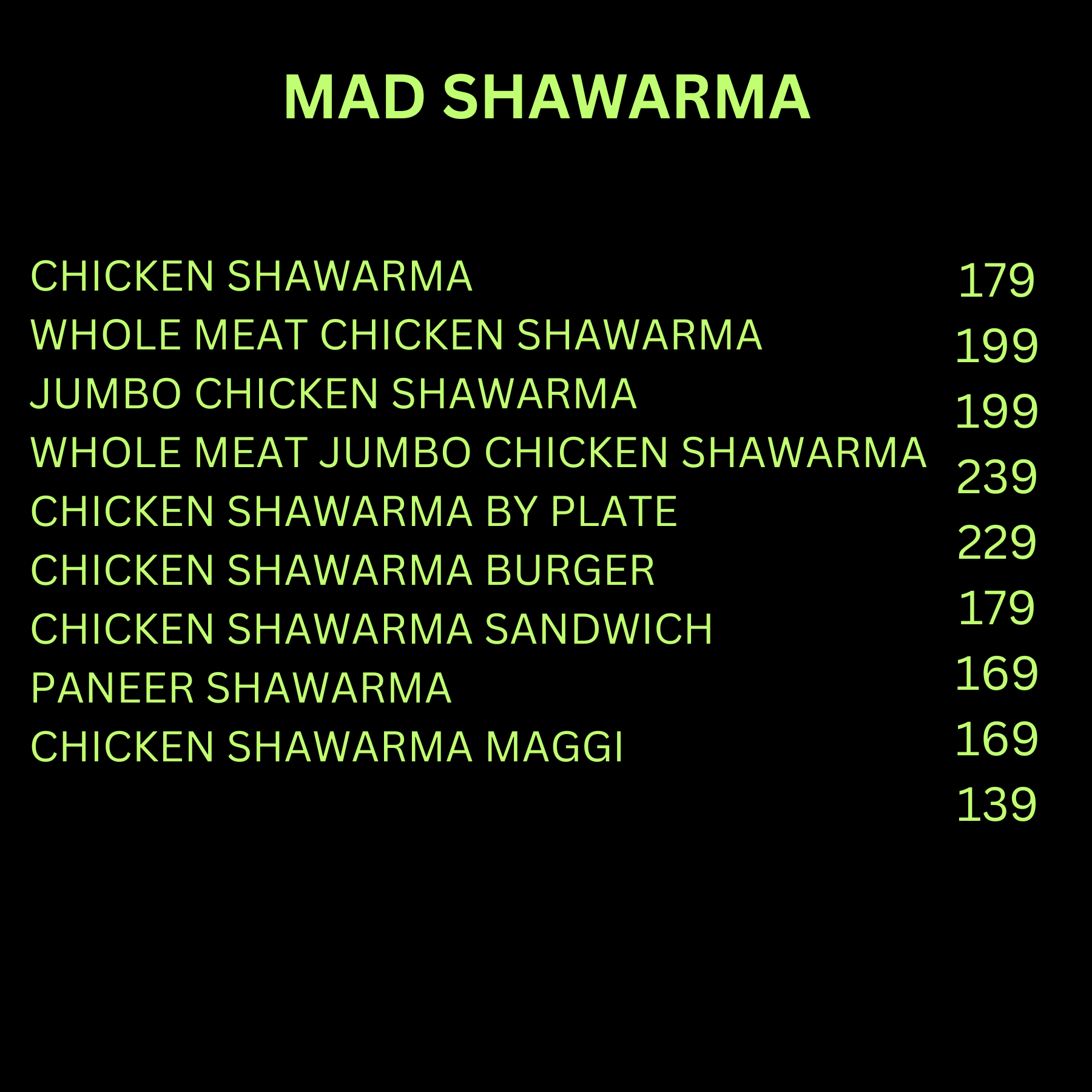 Menu of Mad Shawarma, Domlur, Bangalore