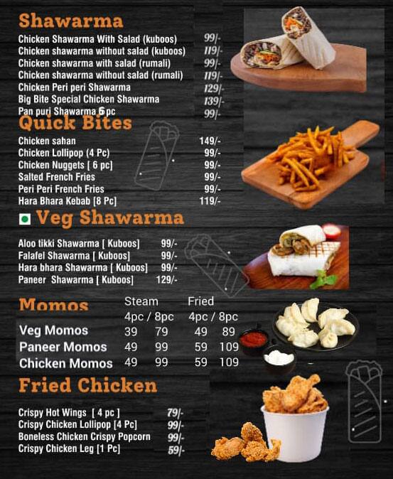 Menu of The Big Bite Fried Chicken, Jeedimetla, Hyderabad