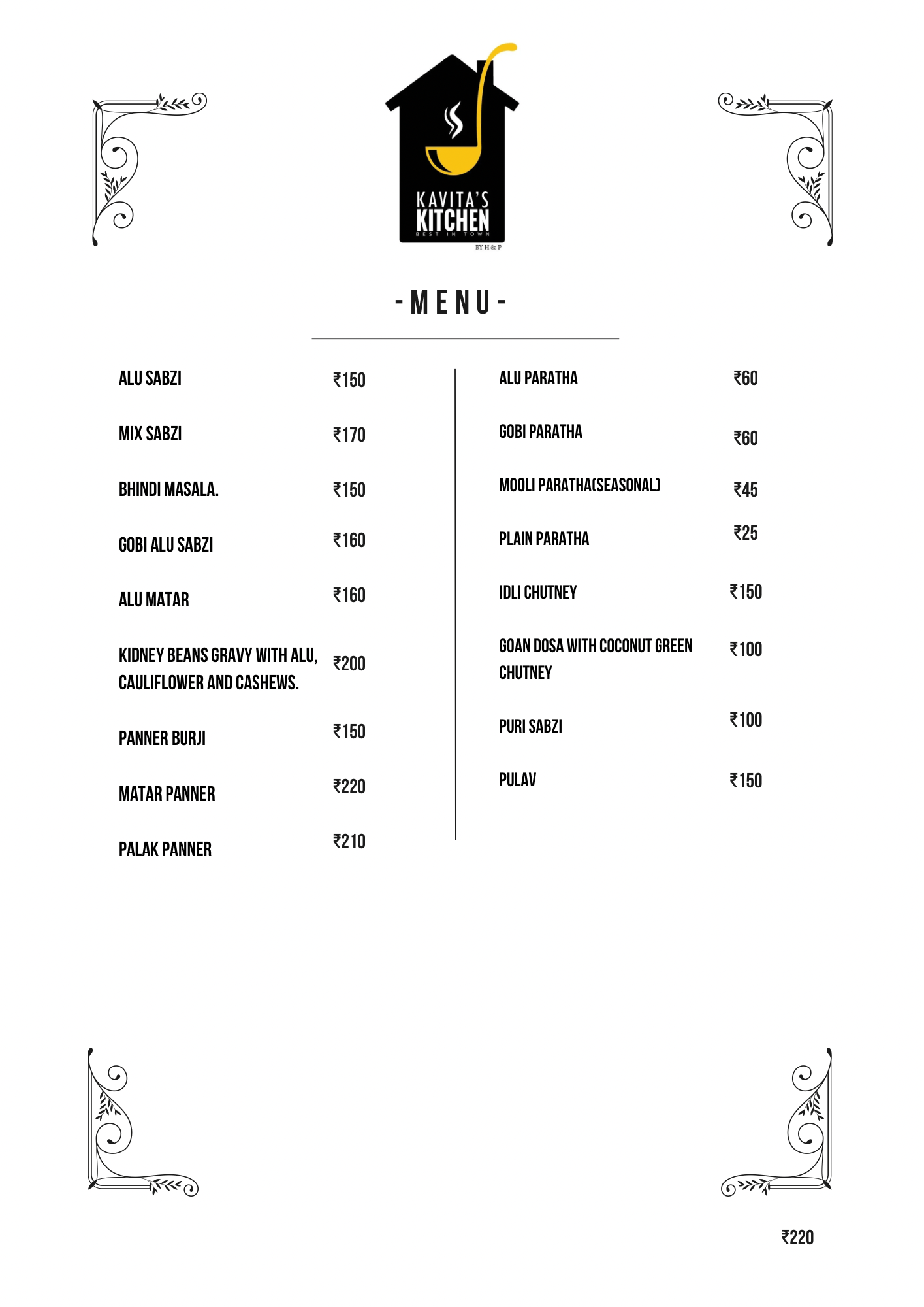 Menu of Kavita's Kitchen, Nerul, Goa