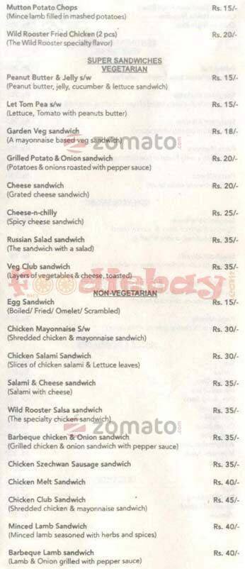 Menu at Wild Rooster, Mumbai