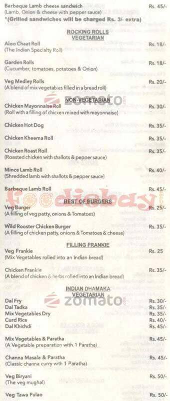 Menu at Wild Rooster, Mumbai