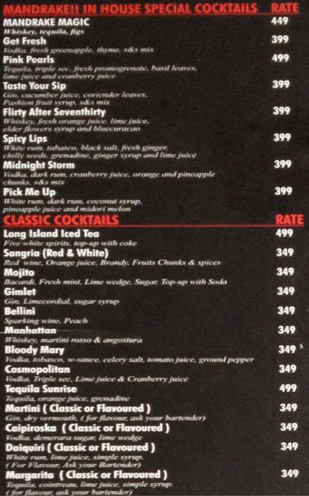 Menu at Mandrake - Roofbar & Kitchen, Bengaluru