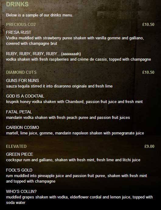 Menu at Carbon Bar -The Cumberland, London