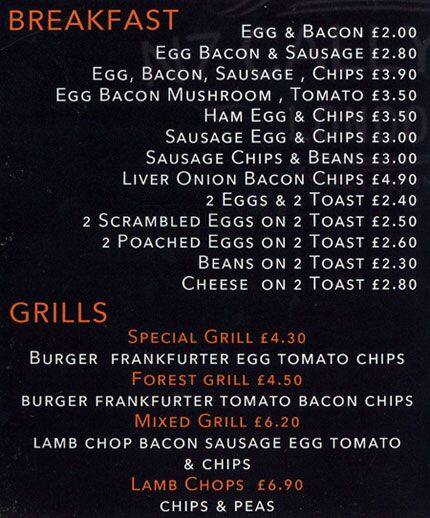 Menu at Cally Cafe, London, 488 Caledonian Rd