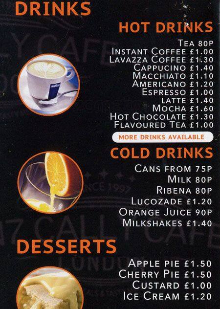 Menu at Cally Cafe, London, 488 Caledonian Rd