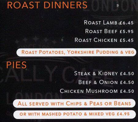 Menu at Cally Cafe, London, 488 Caledonian Rd
