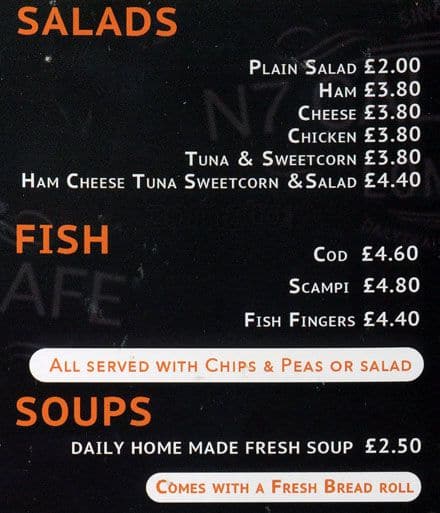 Menu at Cally Cafe, London, 488 Caledonian Rd