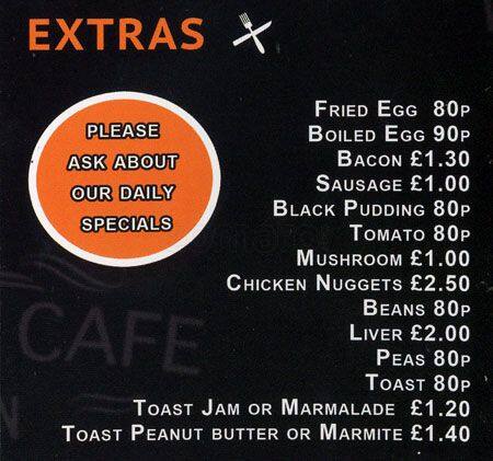 Menu at Cally Cafe, London, 488 Caledonian Rd