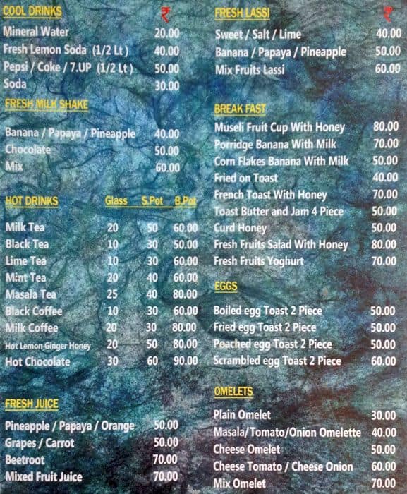 Menu at DREAMLAND RESTAURENT, Mahabalipuram