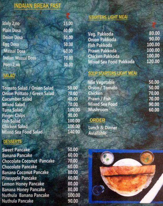 Menu at DREAMLAND RESTAURENT, Mahabalipuram