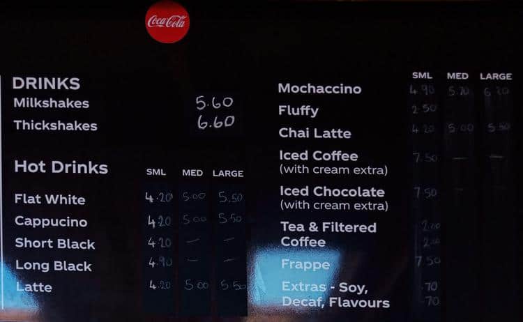 Menu at Ripples Cafe on the Marina, Auckland